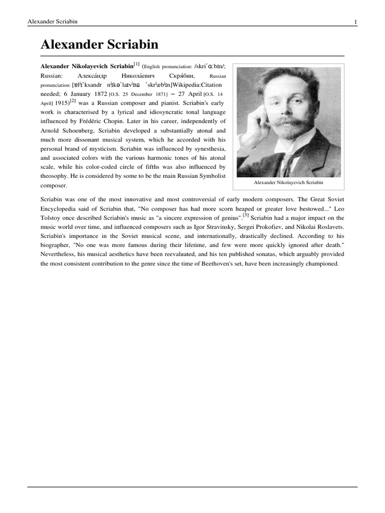 Alexander Scriabin Biography | PDF | Chord (Music) | Harmony