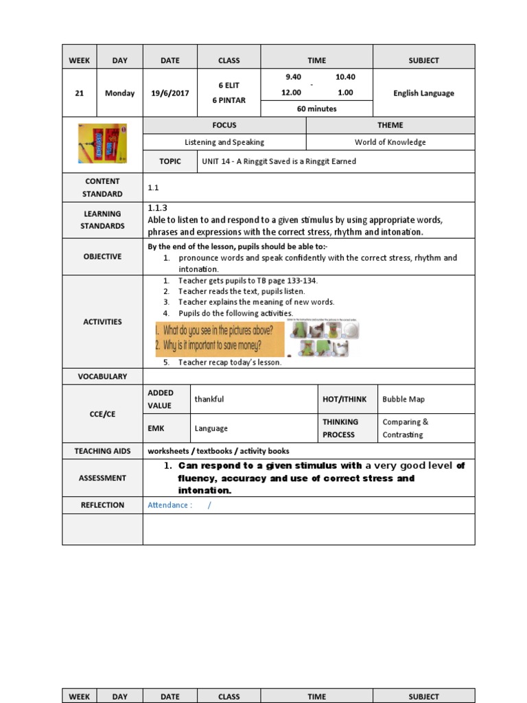 LESSON PLAN YR 6 WEEK 21 at 2019 | PDF | English Language | Teachers
