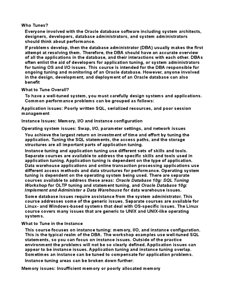Workshop For OLTP Tuning and Statement Tuning, and Oracle Database 10g ...