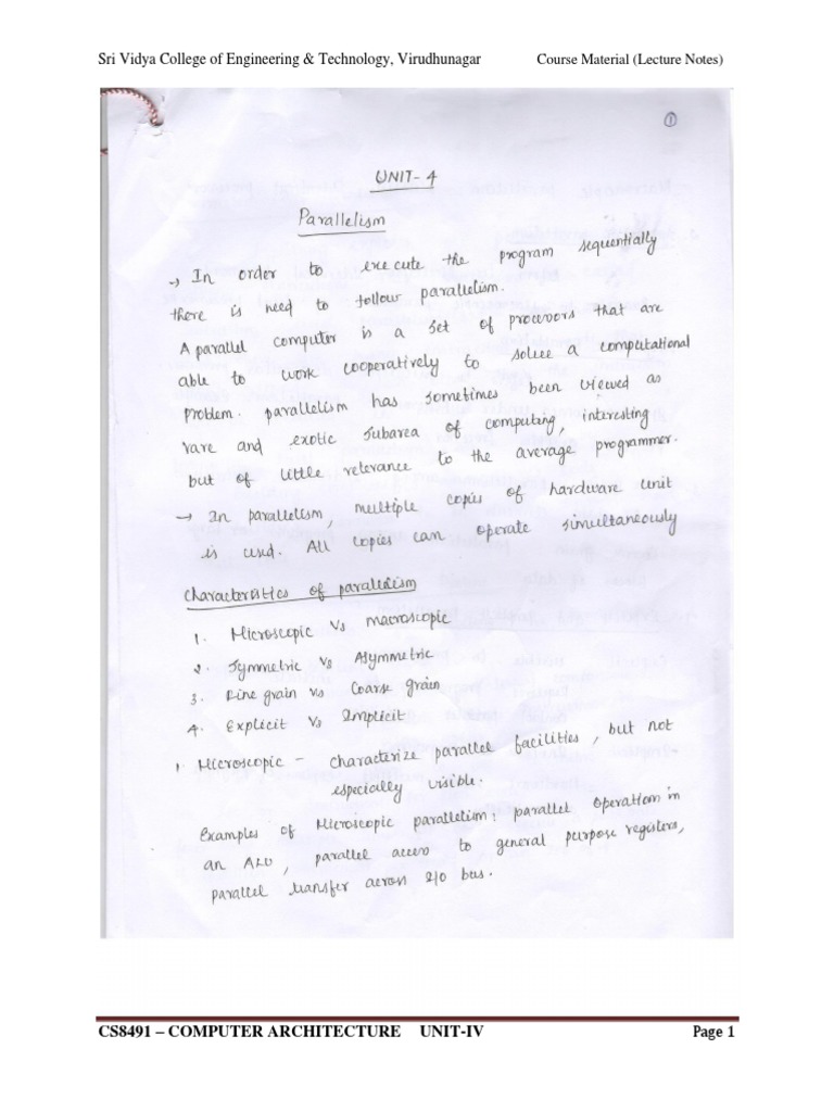 Sri Vidya College of Engineering & Technology, Virudhunagar: Cs8491 - Computer Architecture Unit ...