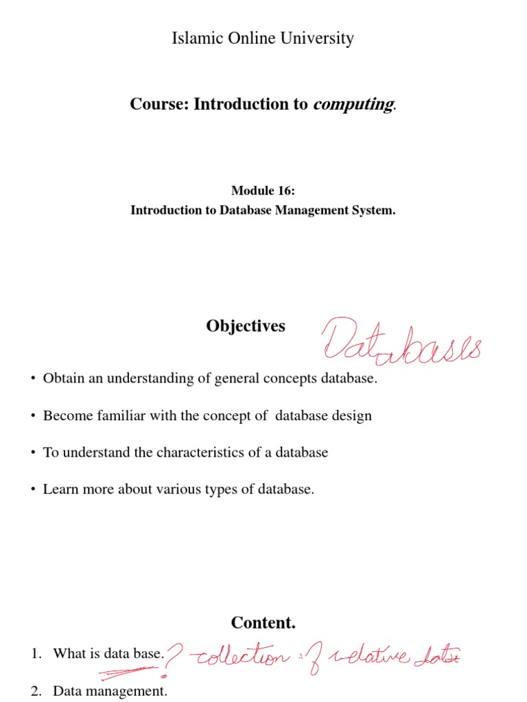 Module 16 Introduction To Database Management System | PDF | Relational ...