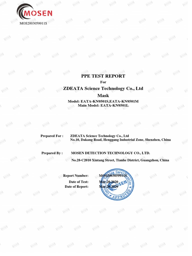 CE FFP 2 Test Report | PDF | Breathing | Chemistry