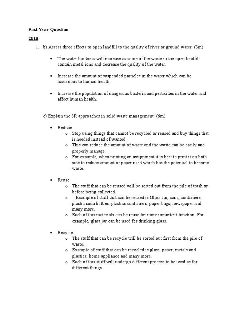 Past Year Question 2018 | PDF | Waste Management | Municipal Solid Waste