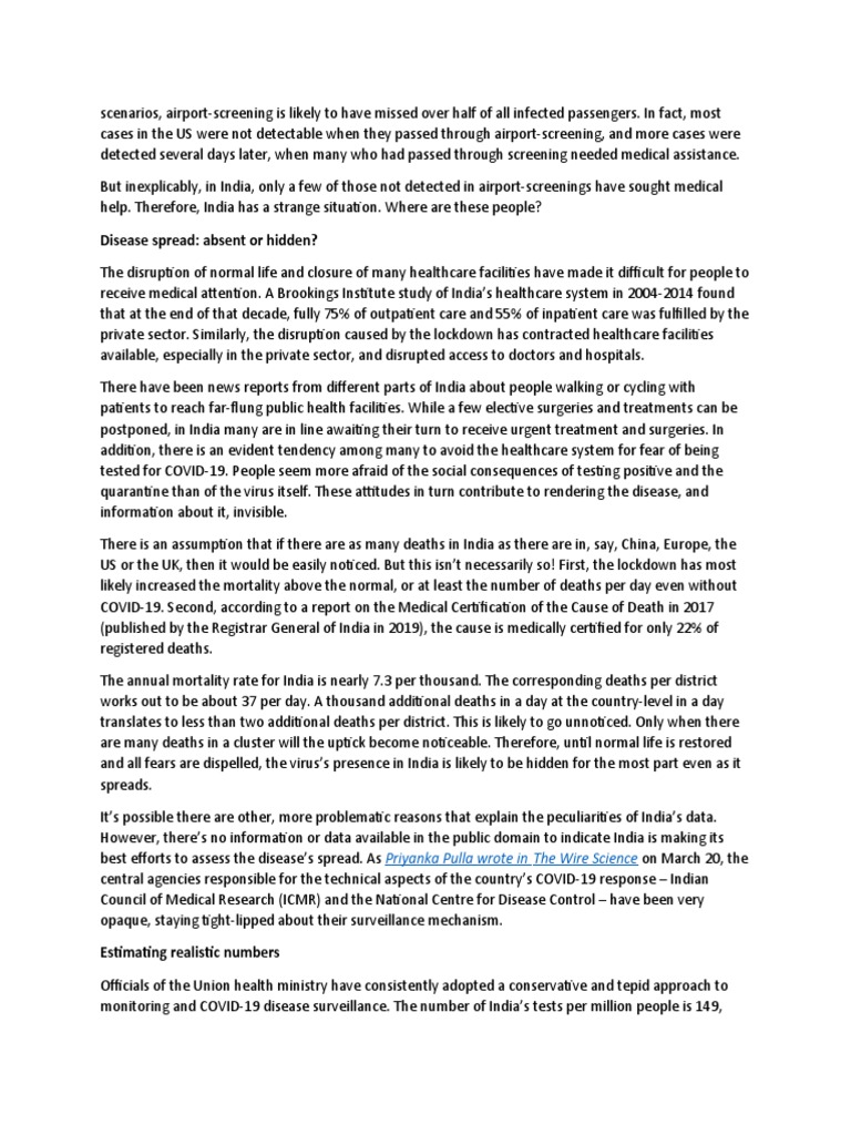 Disease Spread: Absent or Hidden?: Priyanka Pulla Wrote in The Wire ...