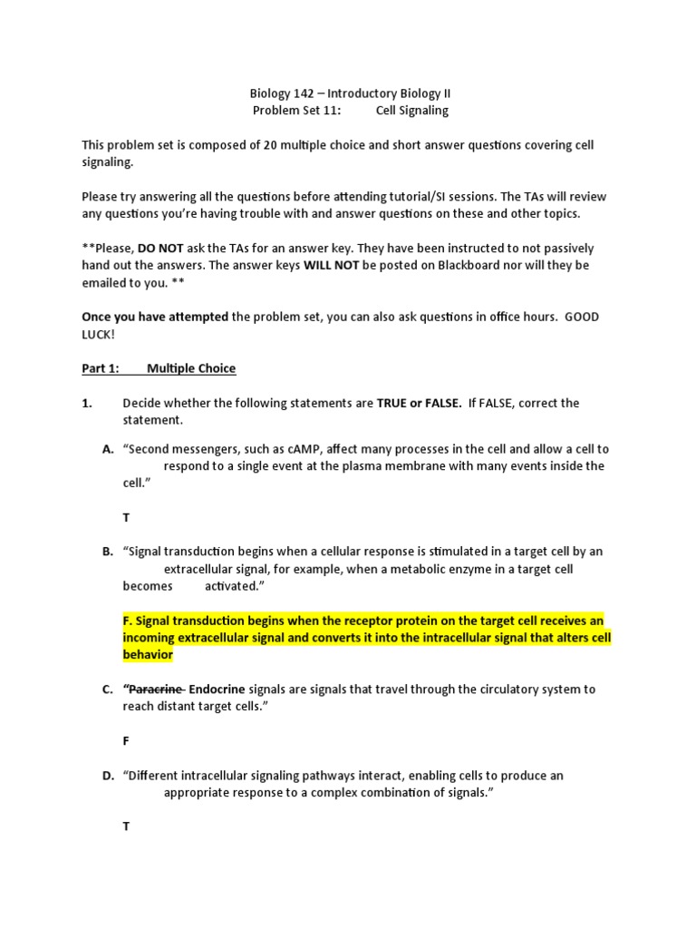 Cell Signaling Problem Set | PDF | Signal Transduction | Cell Signaling