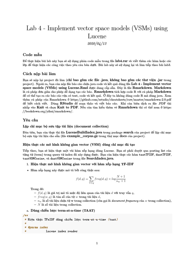 Lab 4 Implement Vector Space Models Vsms Using Lucene Pdf Pdf