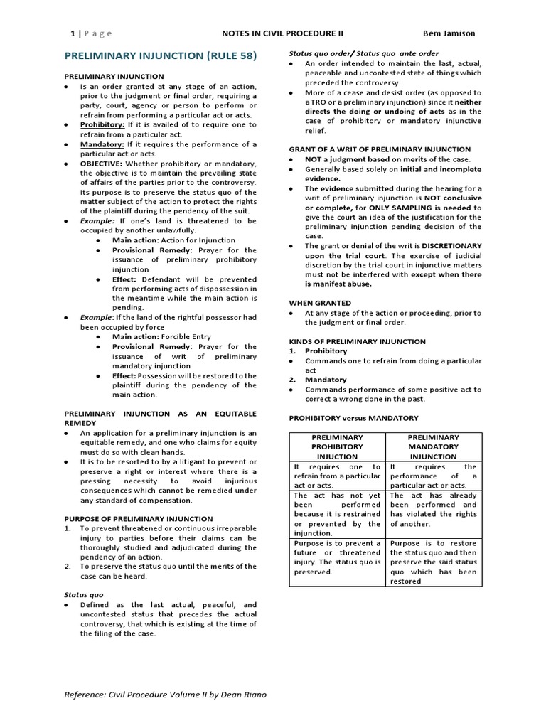 Rule 58 Preliminary Injunction - BemJamison | PDF | Injunction | Equity ...