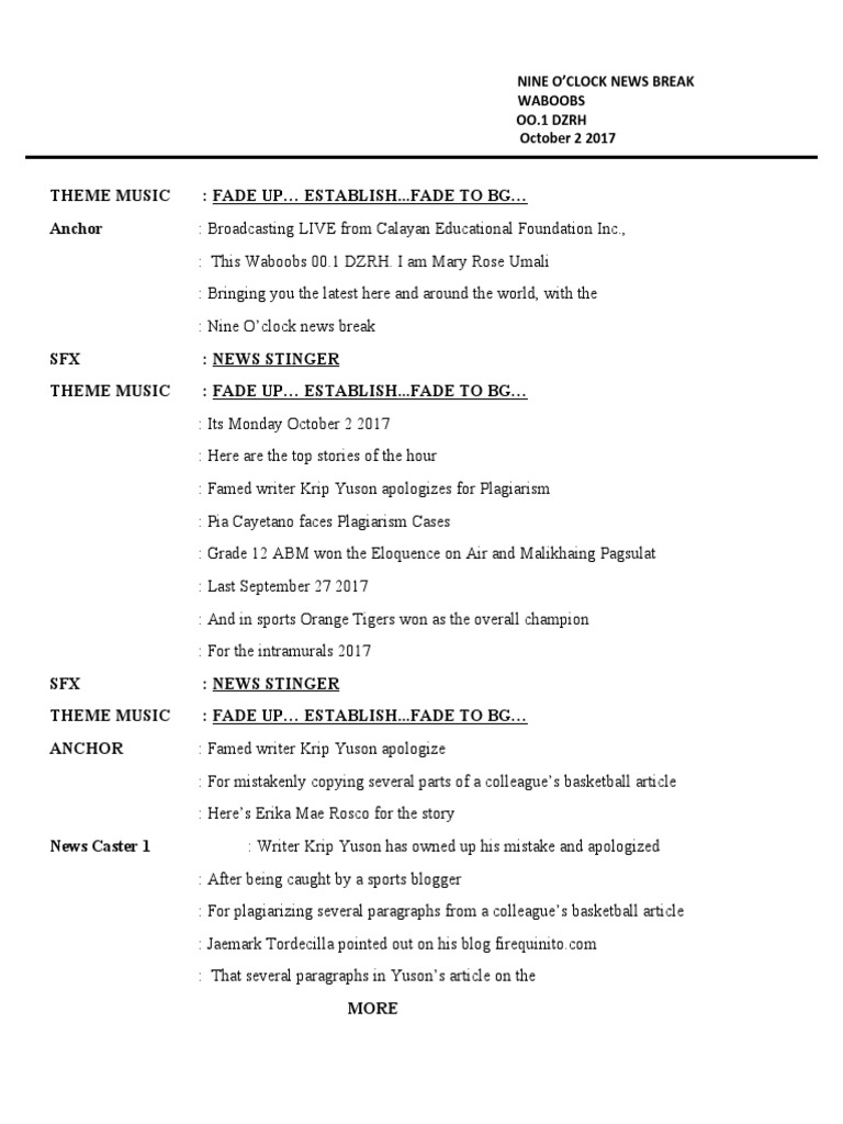 Final Broadcasting Script | PDF