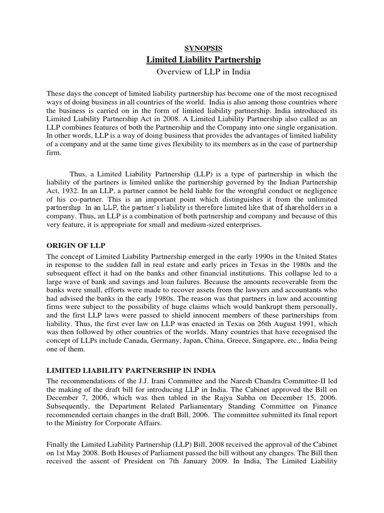 Limited Liability Partnership: Overview of LLP in India | PDF | Limited ...