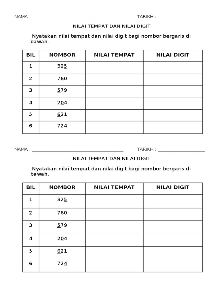 Nilai Tempat Dan Nilai Digit | PDF