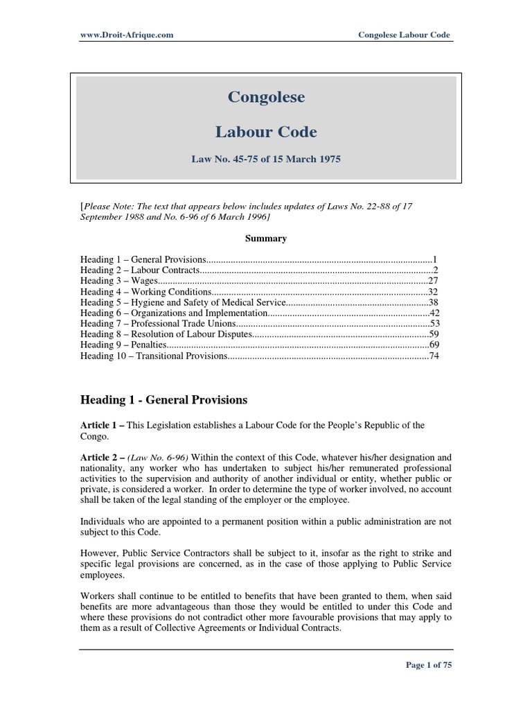 Congo Labour Code | PDF | Apprenticeship | Unemployment
