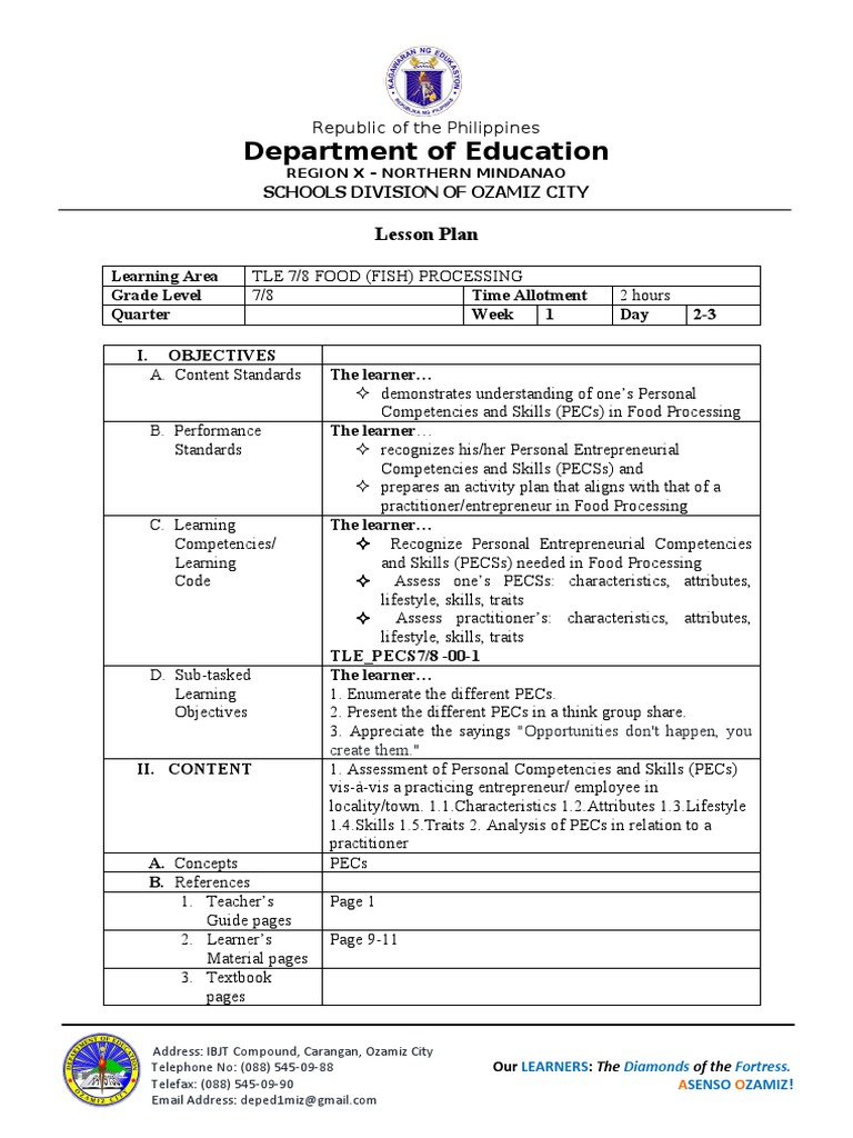 Department of Education: Lesson Plan | PDF | Brainstorming | Entrepreneurship