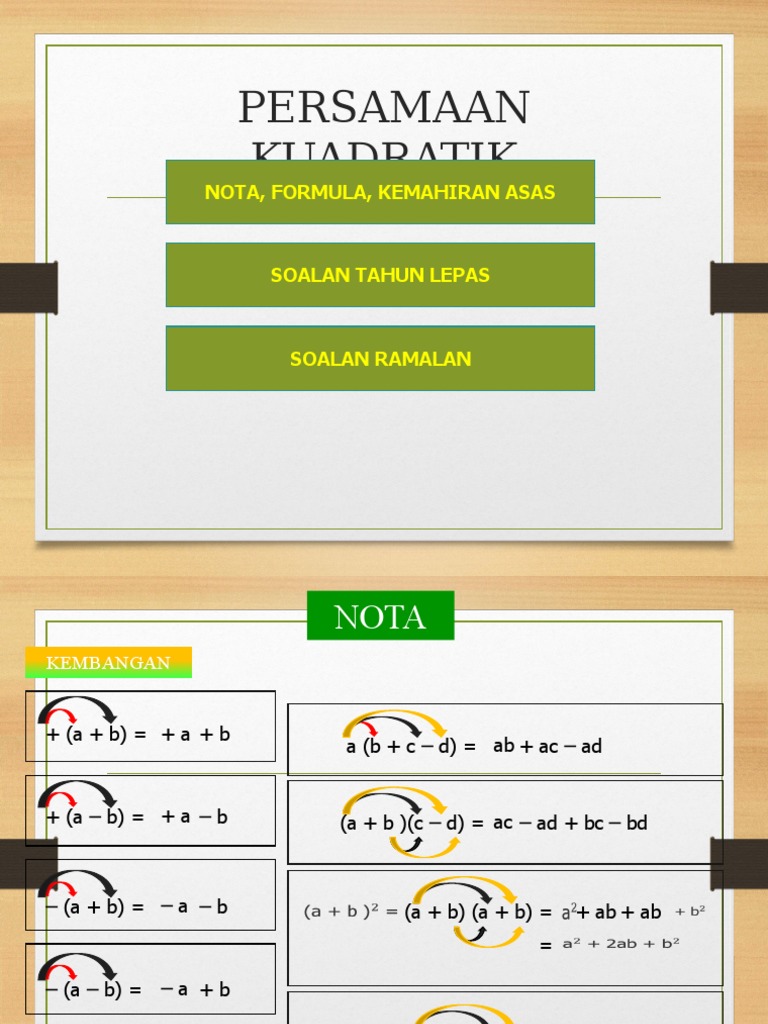 Persamaan Kuadratik: Nota, Formula, Kemahiran Asas | PDF | Equations ...
