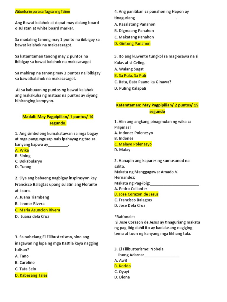 Tagisan NG Talino | PDF