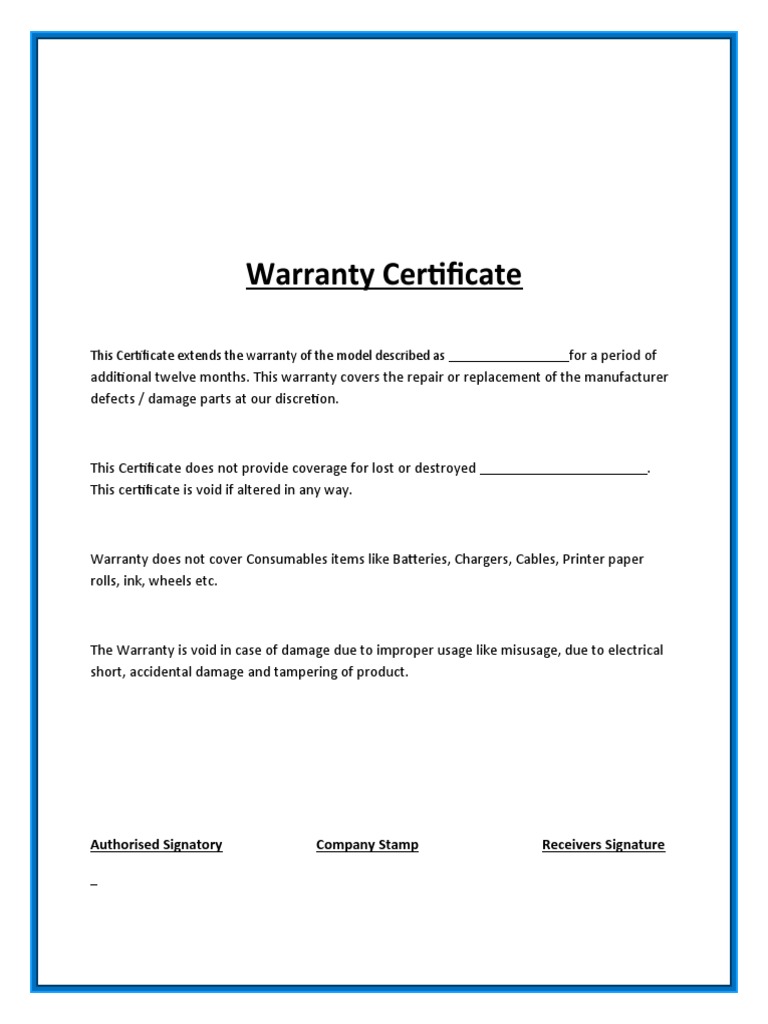 1-Year Product Warranty Certificate | PDF