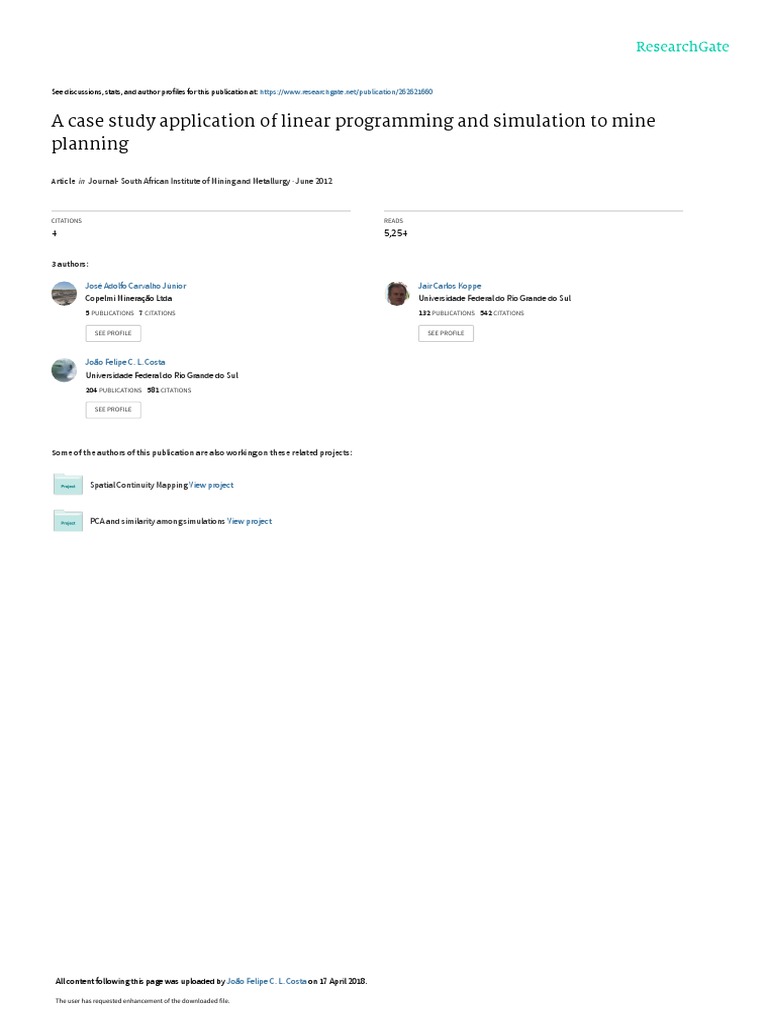 A Case Study Application of Linear Programming and Simulation To Mine Planning | PDF ...