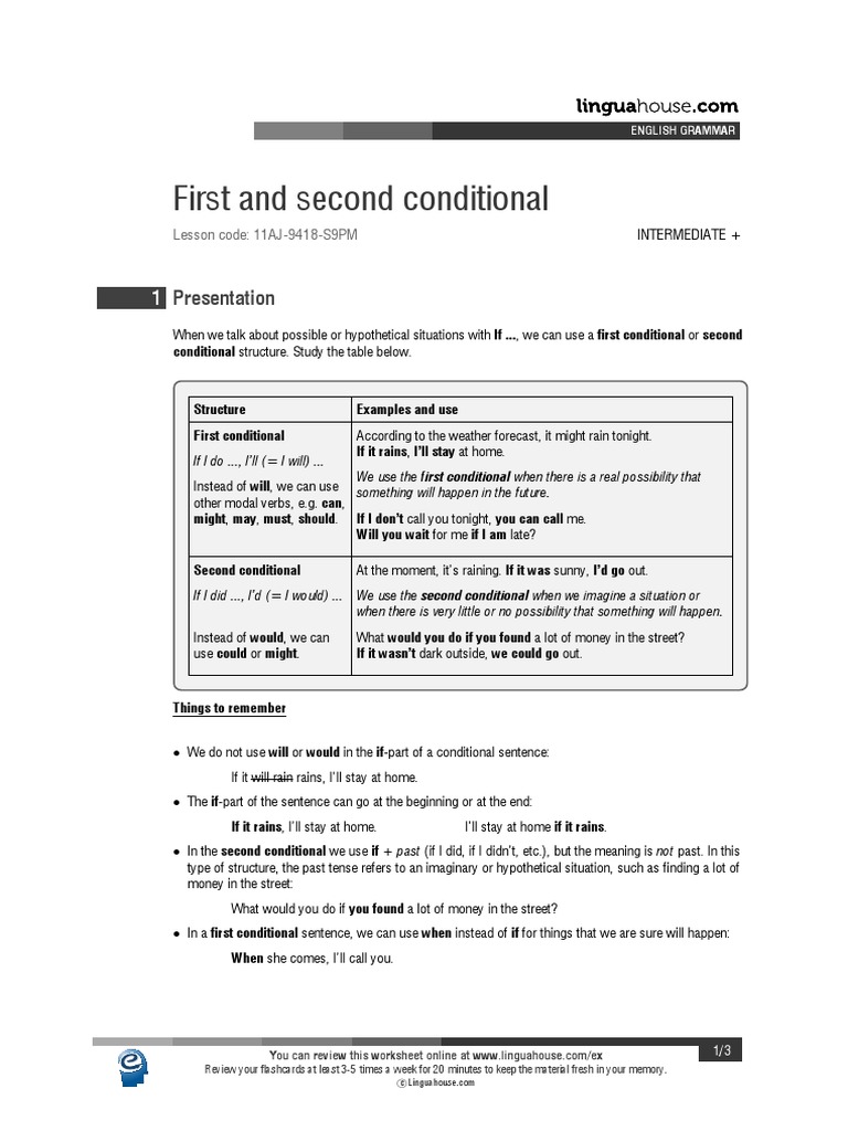 First and Second Conditional | PDF | Syntax | Grammar