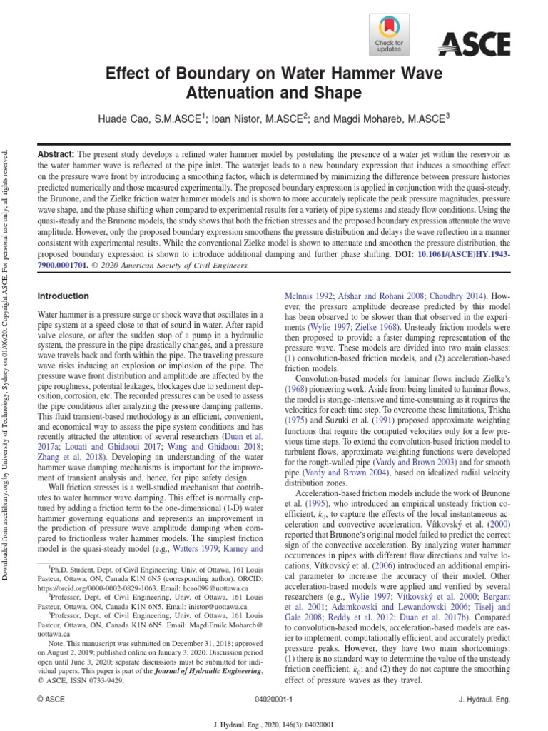 Effect of Boundary On Water Hammer Wave Attenuation and Shape ...