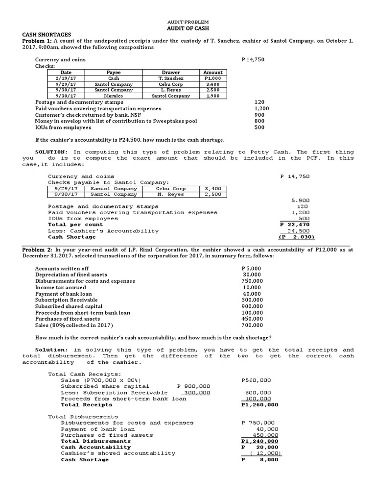 Audit of Cash | PDF | Money Order | Cheque