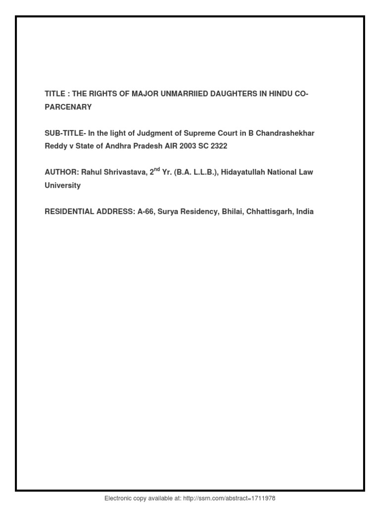 Unmarried Daughter-Coparcenary | PDF | Inheritance | Marriage