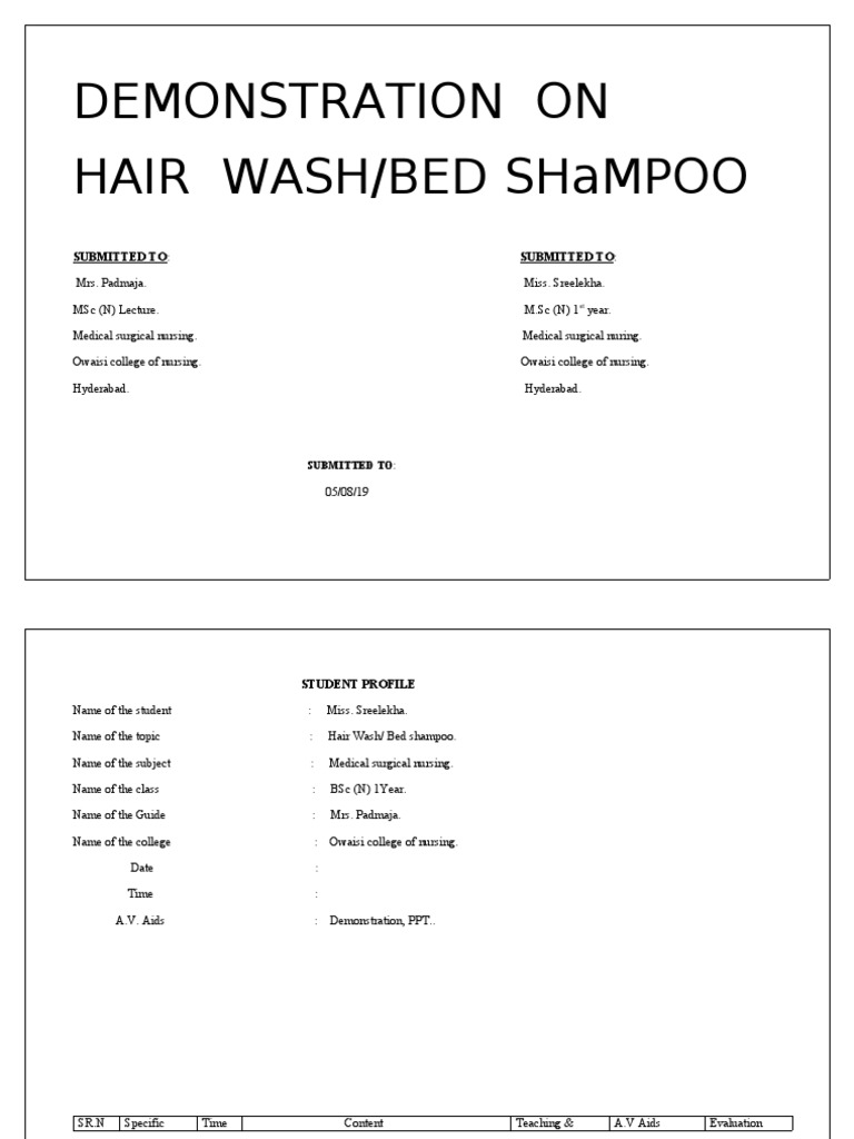 Hair Wash Procedure in Nursing | PDF | Shampoo | Surgery