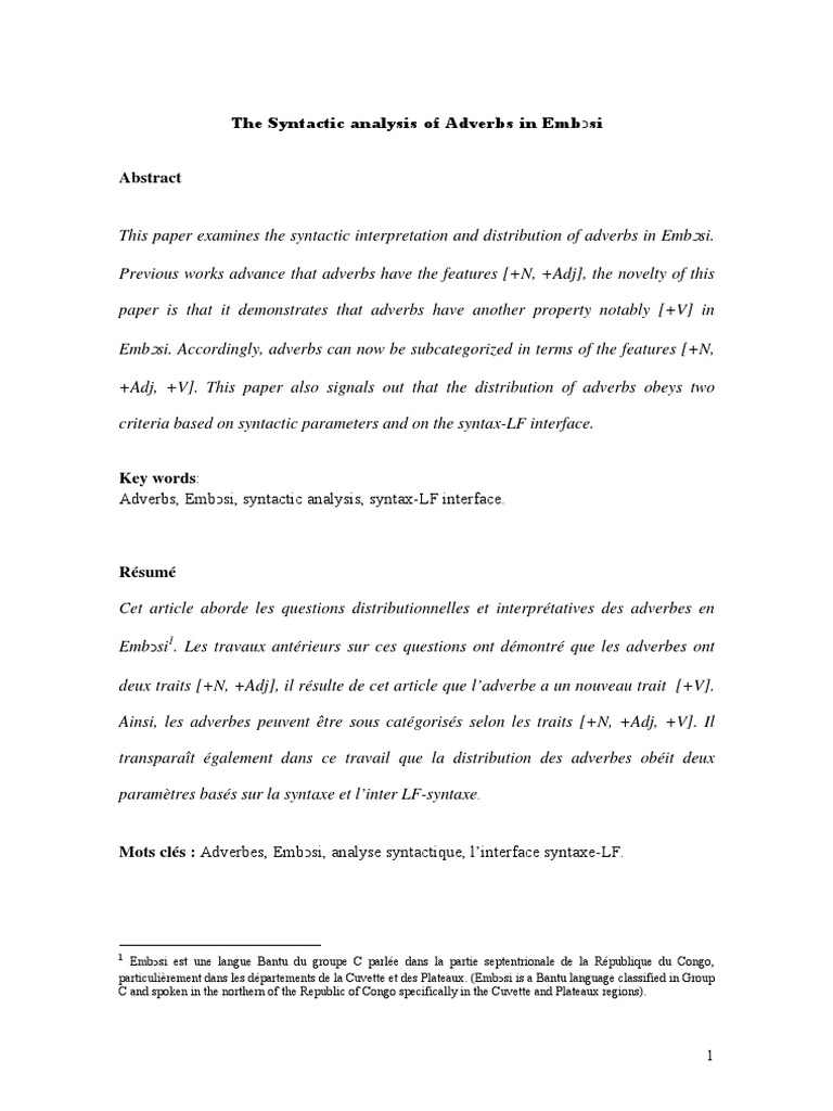 Syntactic Analysis of Embɔsi Adverbs | PDF | Adverb | Adjective