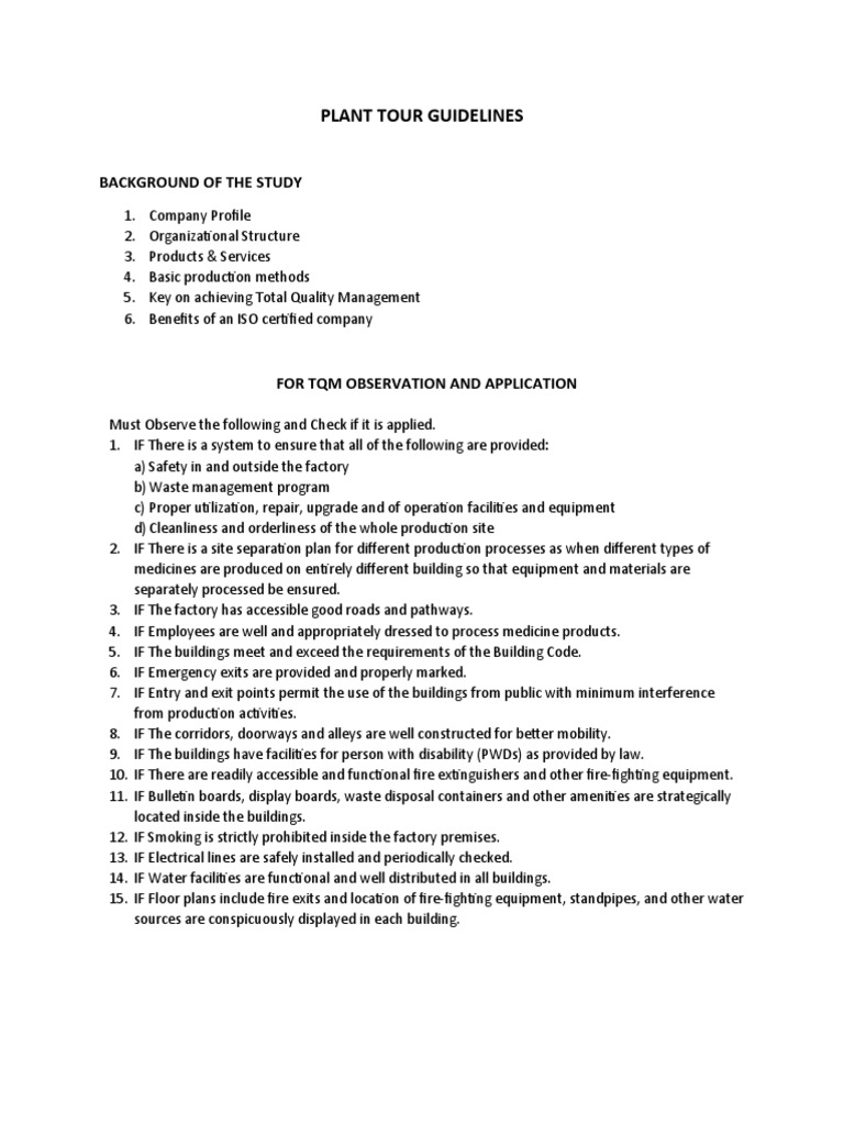 Plant Tour Guidelines: Background of The Study | PDF
