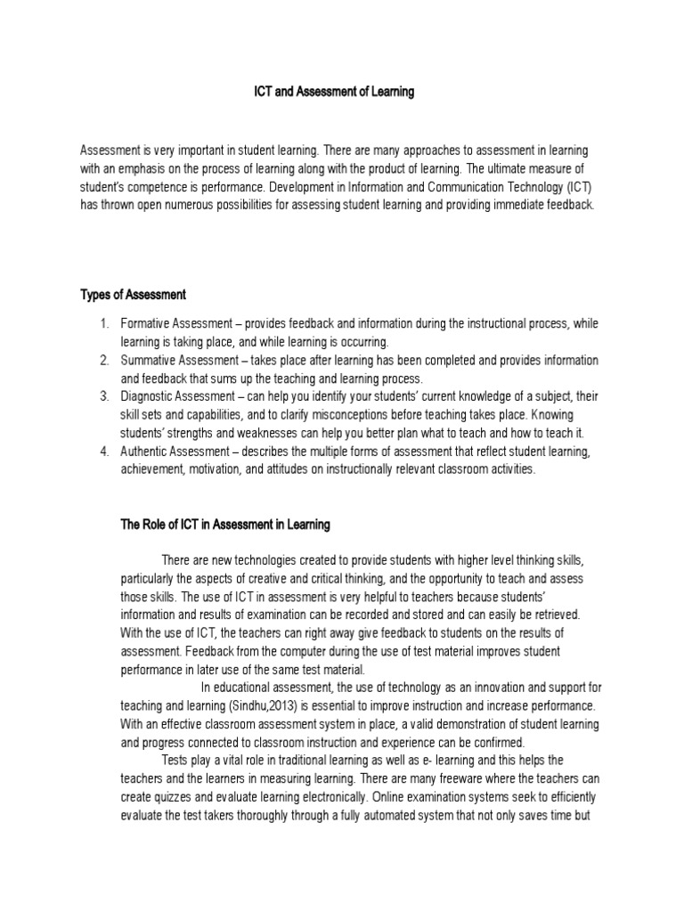 ICT and Assessment of Learning Anna | PDF | Educational Assessment ...