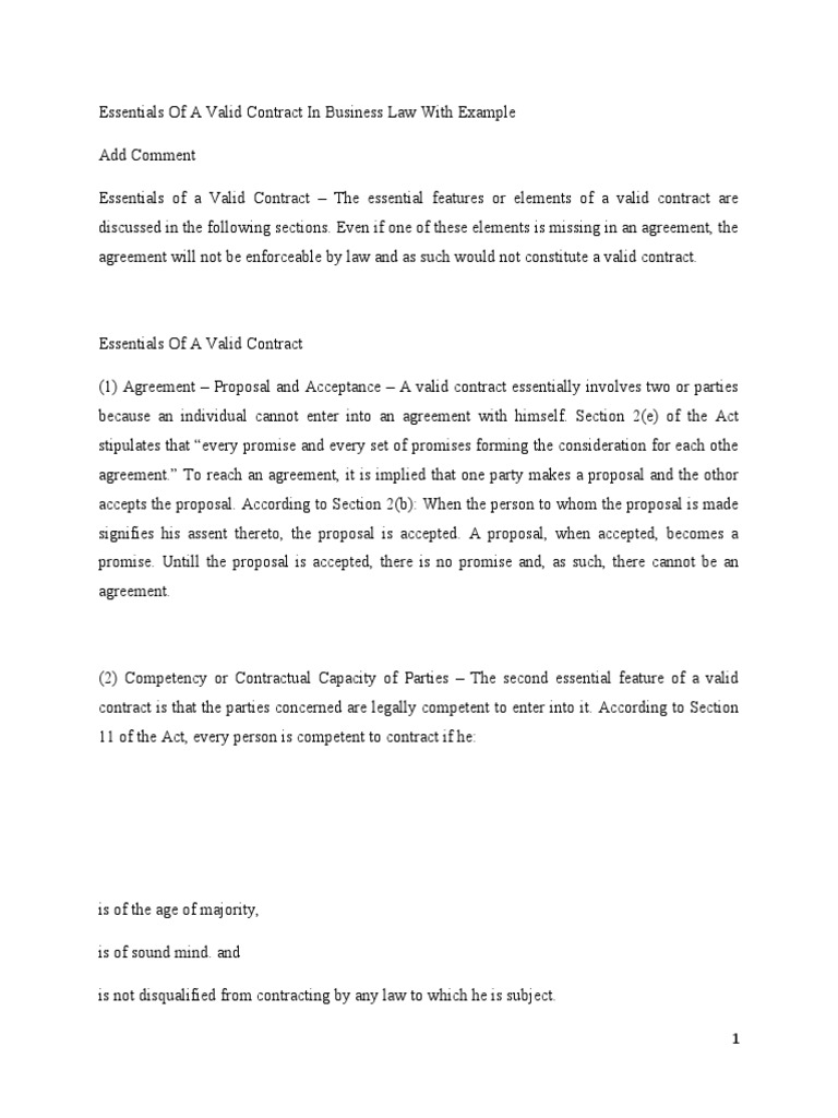 Essentials Of A Valid Contract Pdf Consideration Legal Concepts