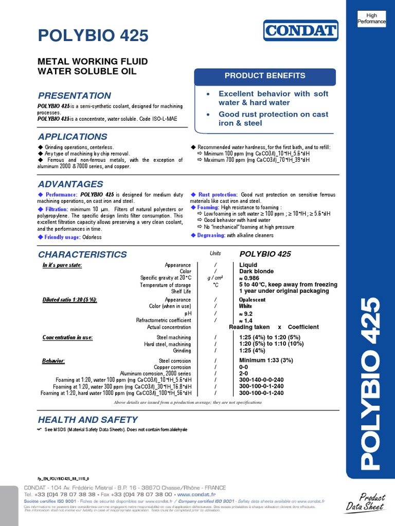 FP - EN - Polybio 425 - BB - 1115 - 0 | PDF | Filtration | Coolant