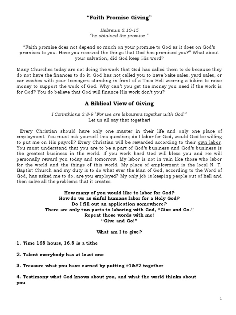Faith Promise | PDF | Tithe | Acts Of The Apostles