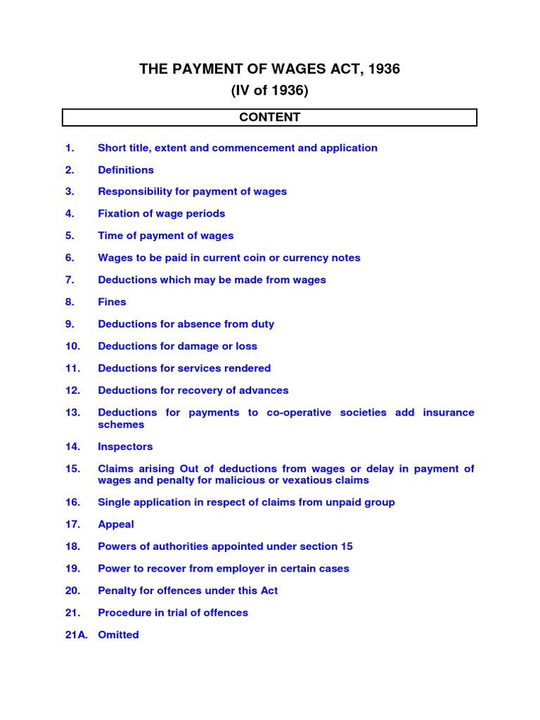 Payment of Wages Act 1936 PDF | PDF | Employment | Labour Law