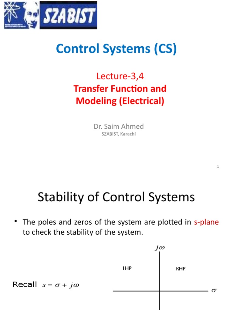 Control Systems (CS) : Transfer Function and Modeling (Electrical ...