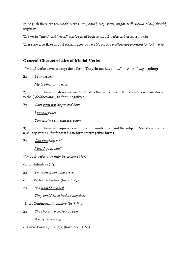 Characteristics of Modal Verbs Explained | PDF | Syntax | Grammar