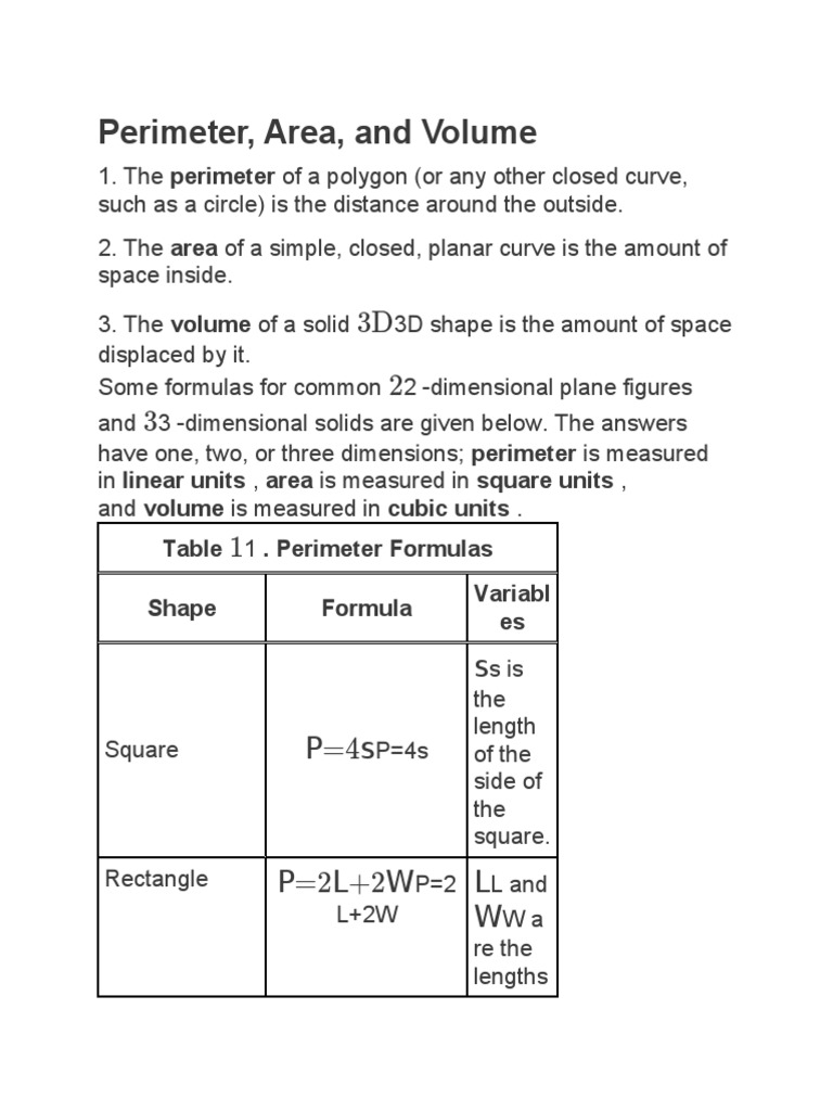 Perimeter Area and Volume | Download Free PDF | Area | Physical Quantities