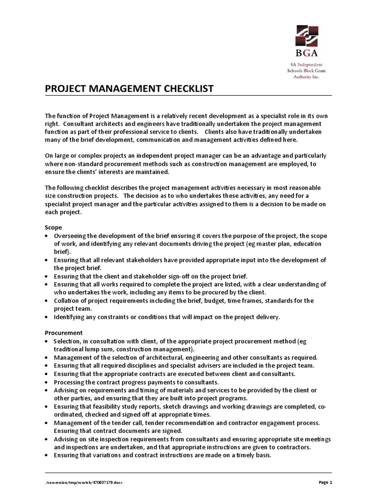 Project Management Checklist | PDF | Project Management | Economies
