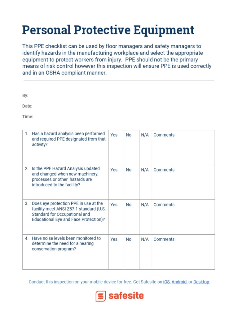 Personal Protective Equipment Inspection | PDF | Personal Protective ...