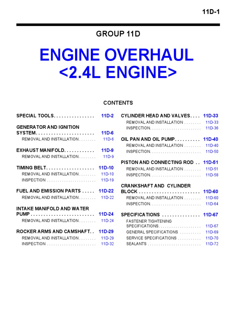 4G69 Engine Overhaul 11D | PDF | Internal Combustion Engine | Engine ...