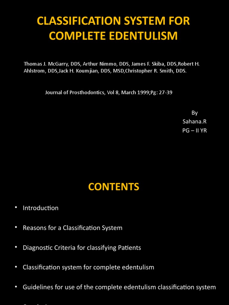 Classification System For Complete Edentulism | PDF | Dentures | Animal ...