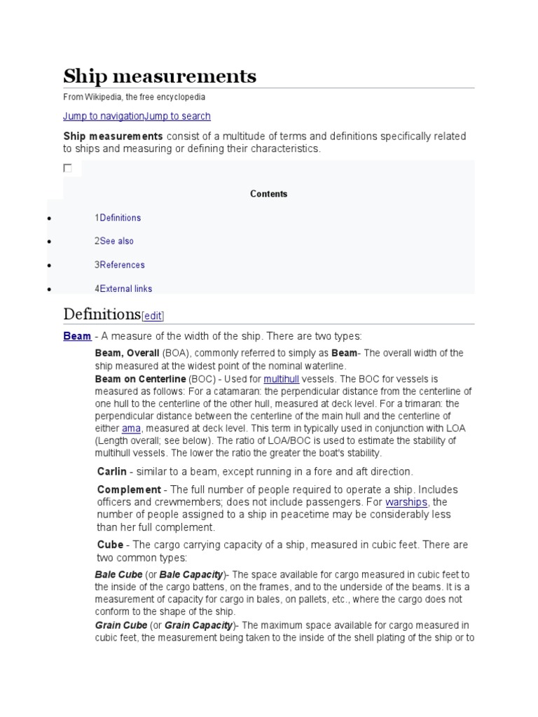 Ship Measurements: Definitions | PDF | Beam (Nautical) | Tonnage