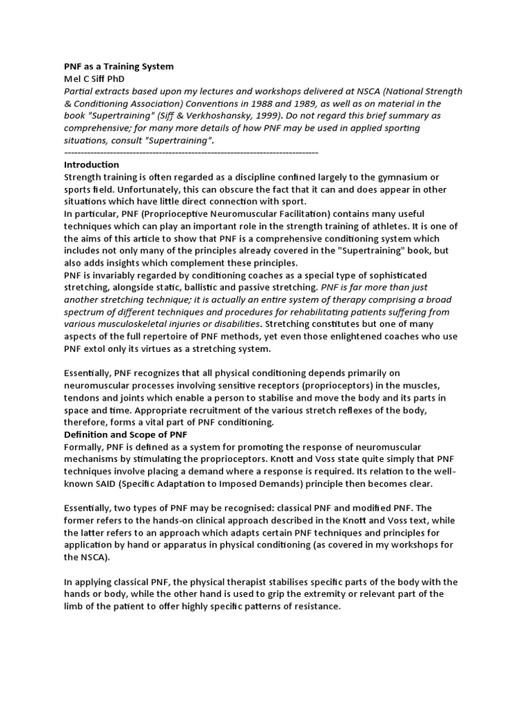 PNF As A Training System (Siff) | PDF | Muscle Contraction | Weight ...
