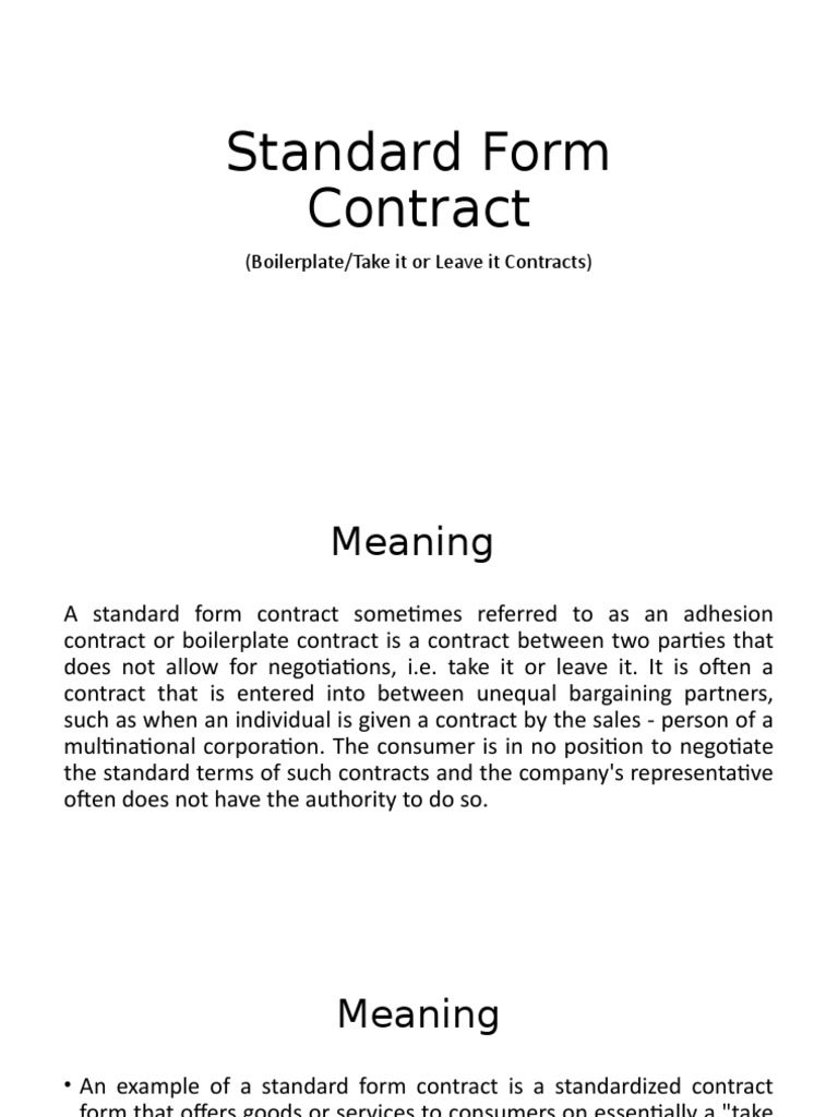 Understanding Standard Form Contracts | PDF | Civil Law (Legal System ...
