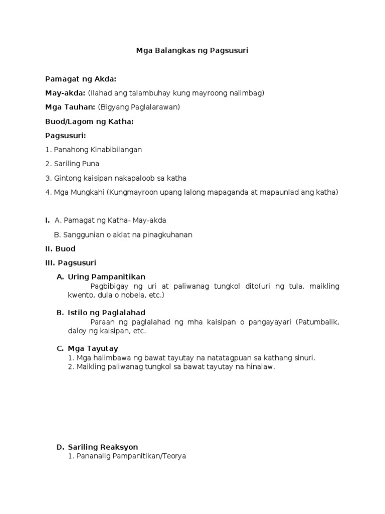 Mga Balangkas NG Pagsusuri | PDF