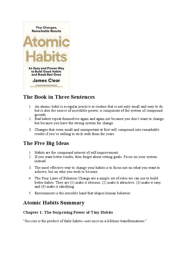 Atomic Habits: Key Concepts Summary | PDF | Habits | Goal