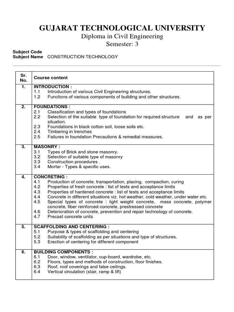 Construction Technology PDF | PDF | Foundation (Engineering) | Concrete