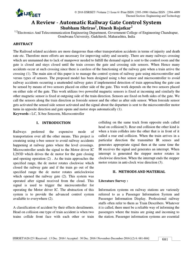 A Review - Automatic Railway Gate Control System: Shubham Shrirao ...