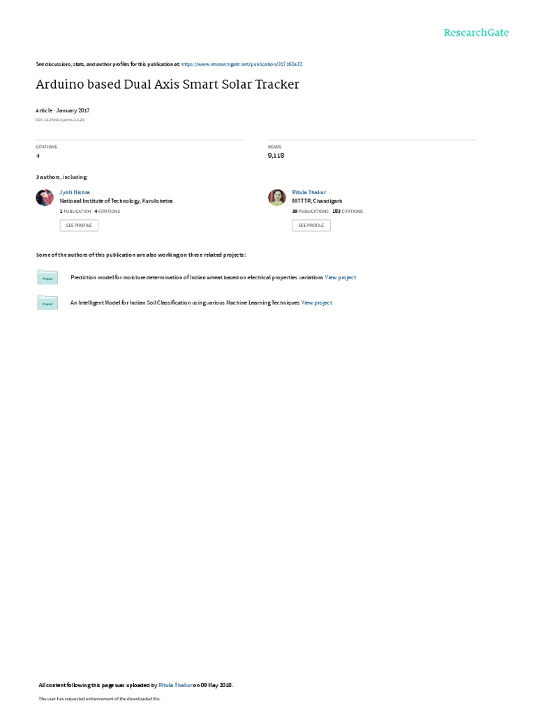 Arduino Based Dual Axis Smart Solar Tracker: January 2017 | PDF ...
