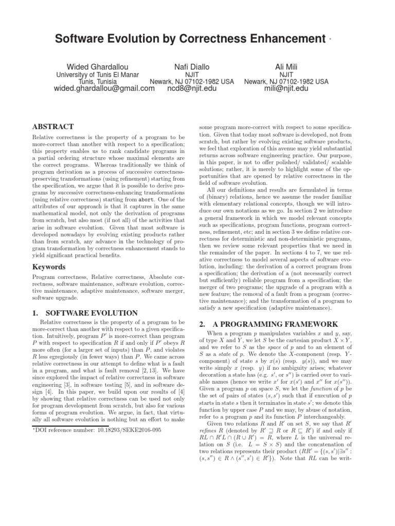 Software Evolution by Correctness Enhancement | PDF | Formal ...