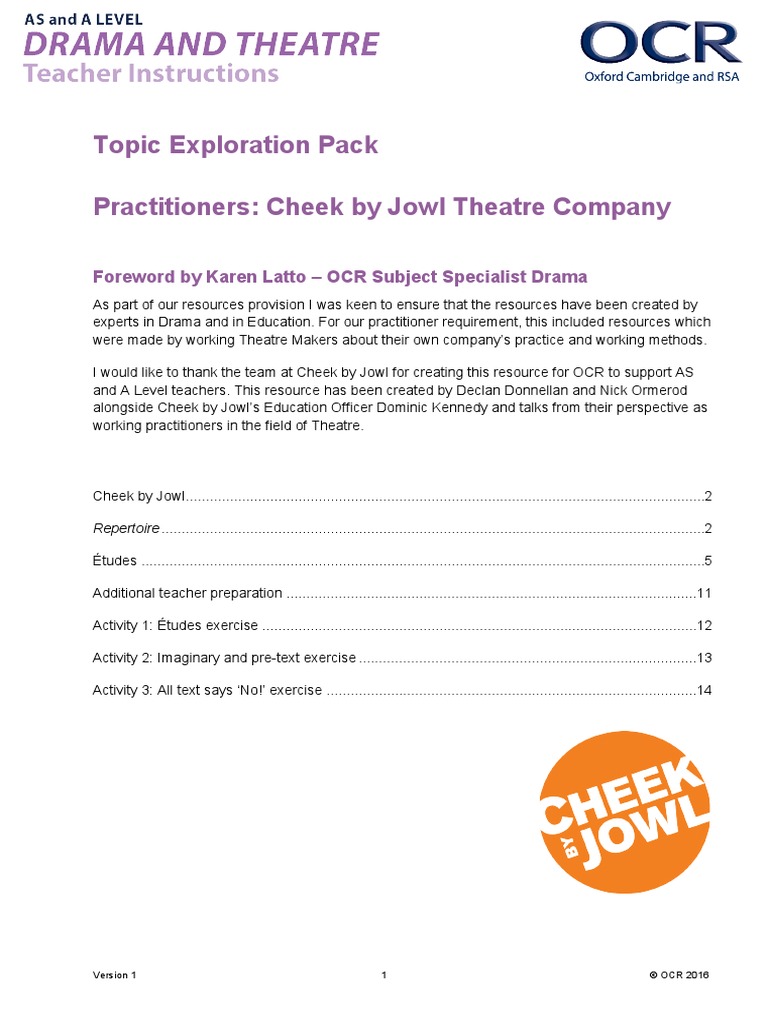Topic Exploration Pack Practitioners: Cheek by Jowl Theatre Company ...