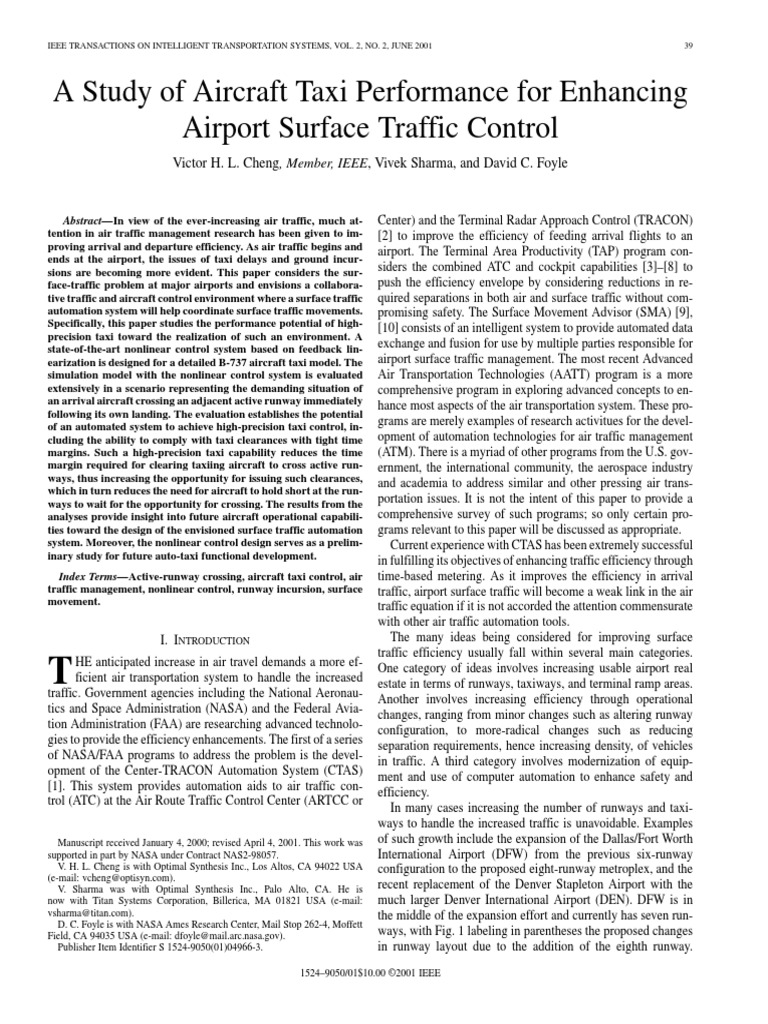 A Study of Aircraft Taxi Performance For | PDF | Air Traffic Control ...